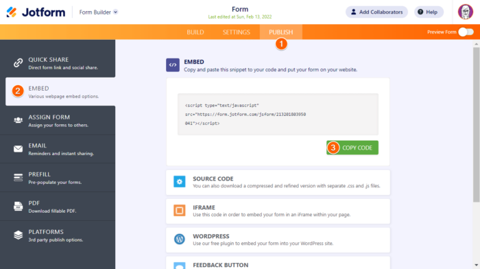 Embedding a Form to a Web Page