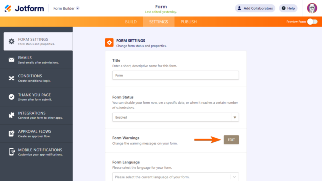 How To Change Form Warnings