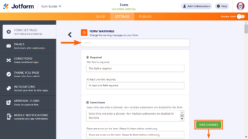 How To Change Form Warnings