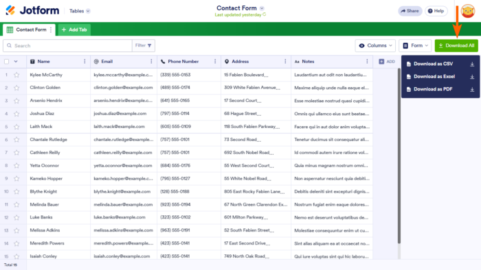 How to Download Form Submissions as Excel, CSV, or PDF