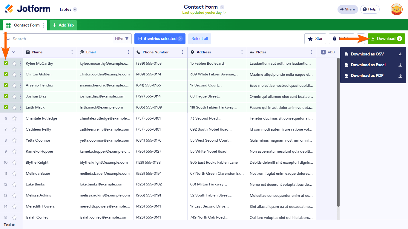 How to Download Form Submissions as Excel, CSV, or PDF