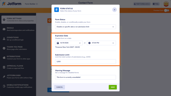 How to Add Time and Response Limit to Your Form
