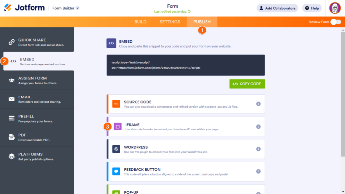 Getting Your Form's iFrame Code