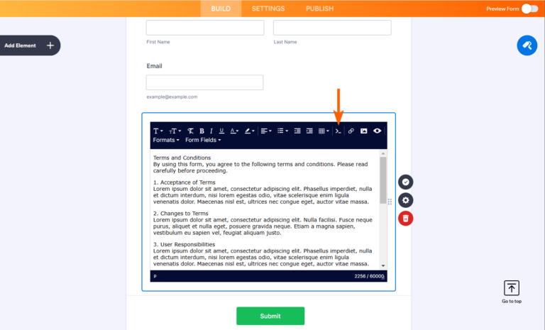 Creating a Scrollable Terms and Conditions