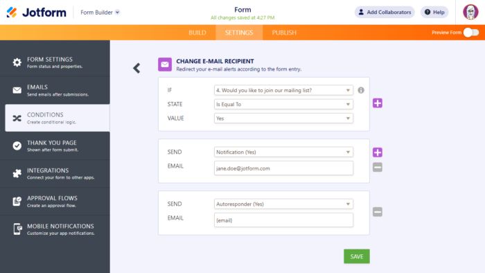 How to Send an Email Based on a User's Answer