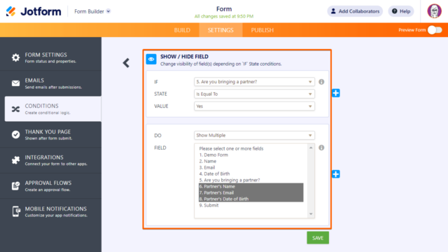 How to Hide or Show Multiple Fields Conditionally
