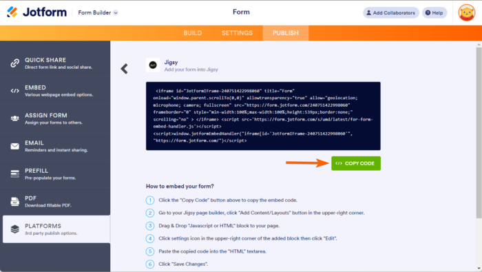 Adding a Form to Jigsy Web Builder