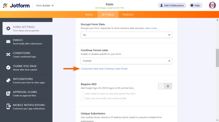 How to Enable Save and Continue Later on Forms