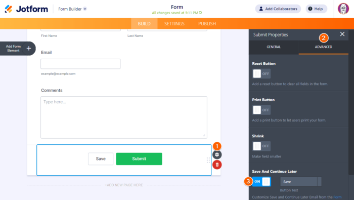 How to Enable Save and Continue Later on Forms