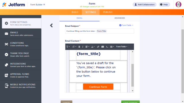 How to Enable Save and Continue Later on Forms