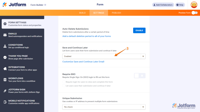 How to Enable Save and Continue Later on Forms