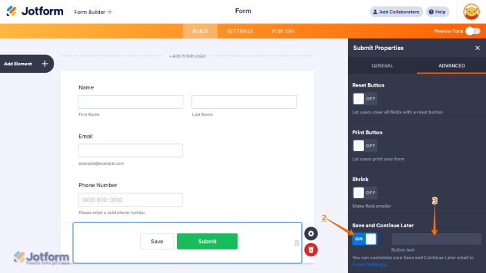 How to Enable Save and Continue Later on Forms