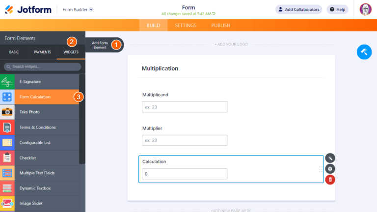 How to Perform Form Calculation Using a Widget
