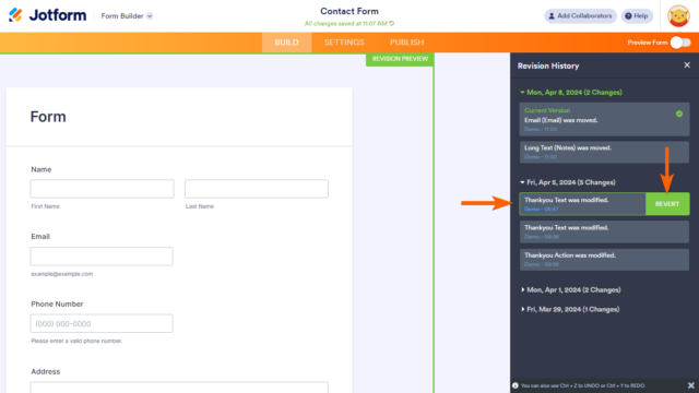 How to View Your Form's Revision History