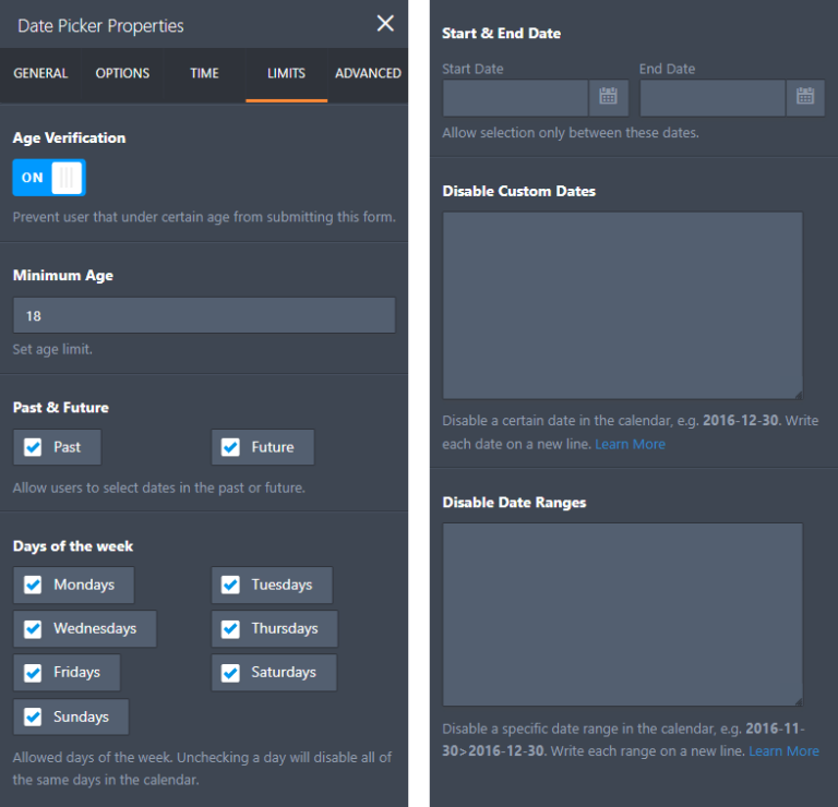 How to Use the Date Limits Option