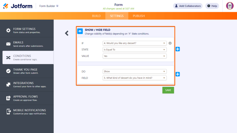 How to Show or Hide Fields Based on User's Answer