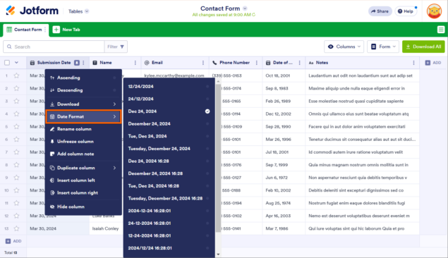 Comment changer le format et le fuseau horaire de la date de soumission