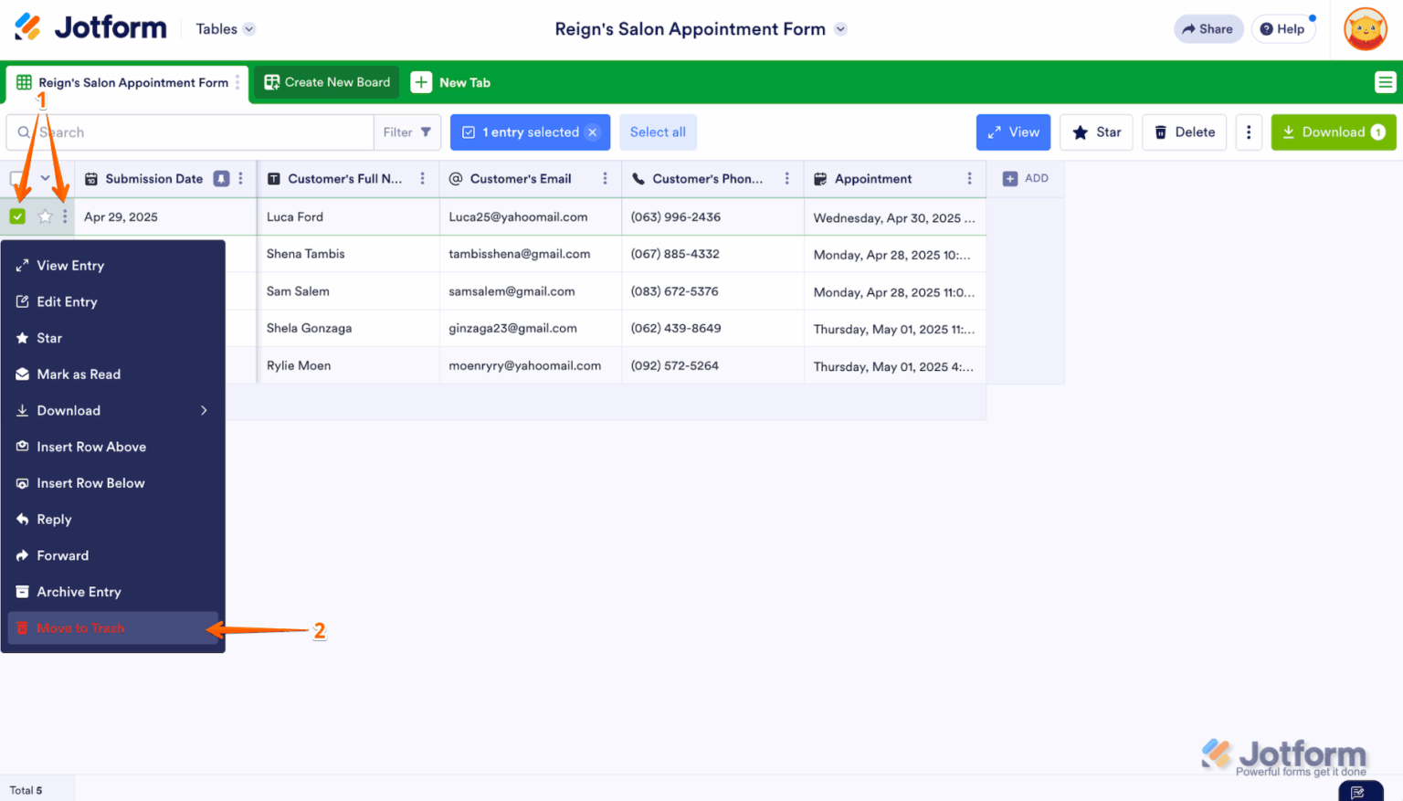How to Delete Form Submission Data