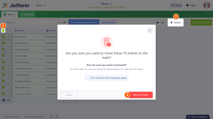 How to Delete Form Submission Data