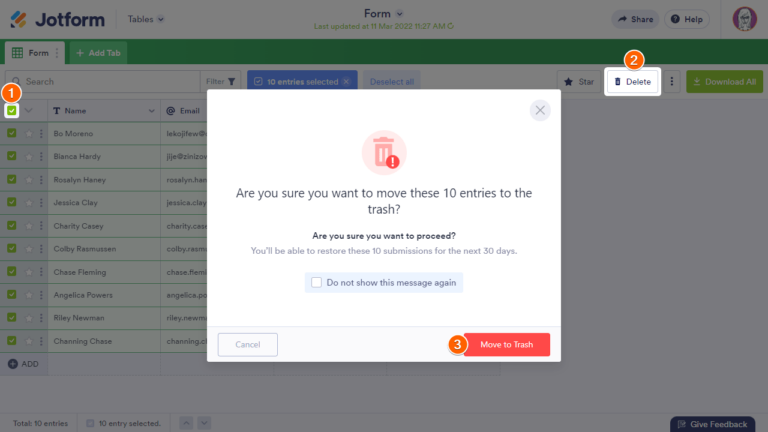 How to Delete Form Submission Data