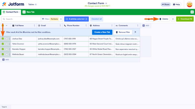 How to Delete Form Submission Data