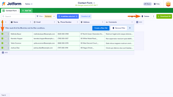 How to Delete Form Submission Data