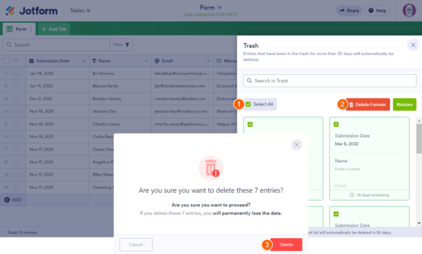 How to Delete Form Submission Data