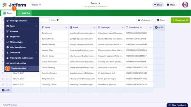 How to Delete Form Submission Data