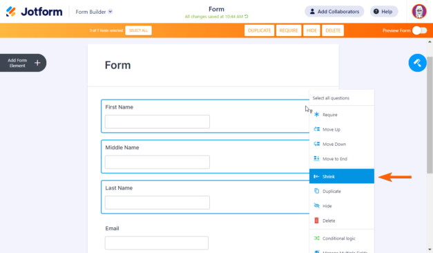 Setting Up Form Columns