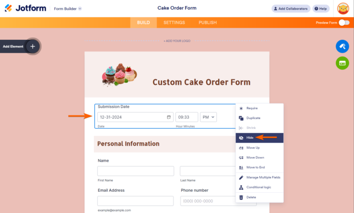 How to Hide Form Elements