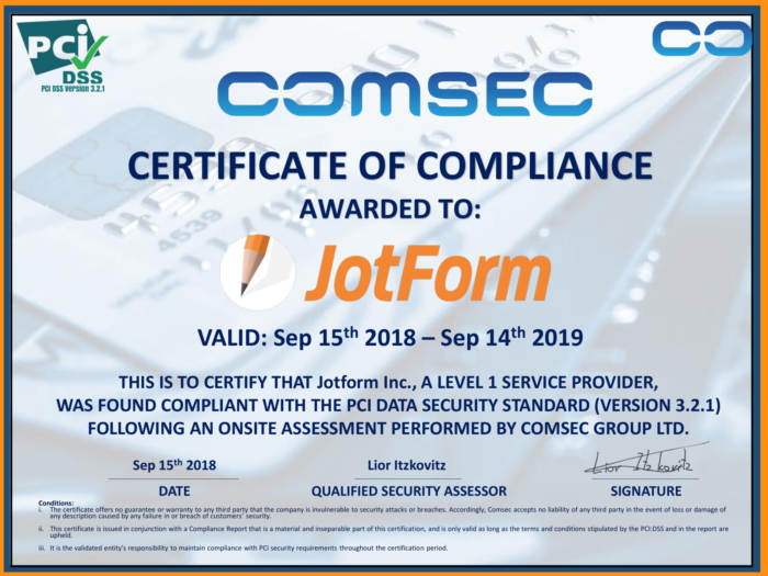 Jotform is PCI DSS Service Provider Level I Compliant | The Jotform Blog