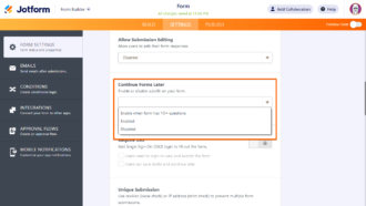 Setting Up the Continue Forms Later Feature in Card Forms