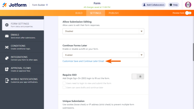 Setting Up the Continue Forms Later Feature in Card Forms