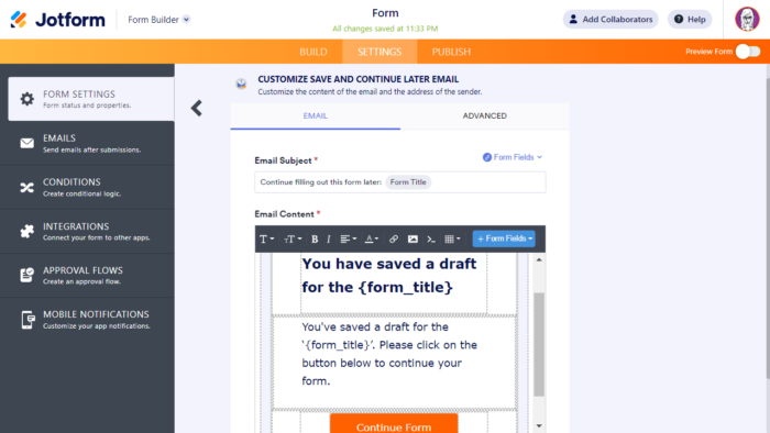 Setting up the Continue Forms Later Feature in Card Forms