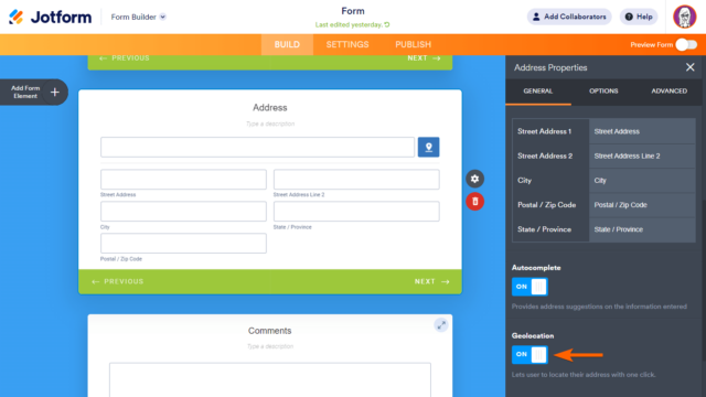 How to Enable Geolocation in Jotform Cards