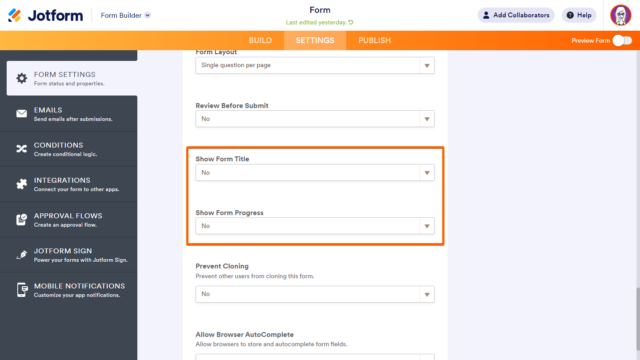 How to Hide the Form Title and Progress Bar in Jotform Cards