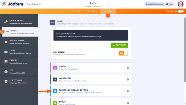 How to Embed Your Card Form as a Floating Feedback Button