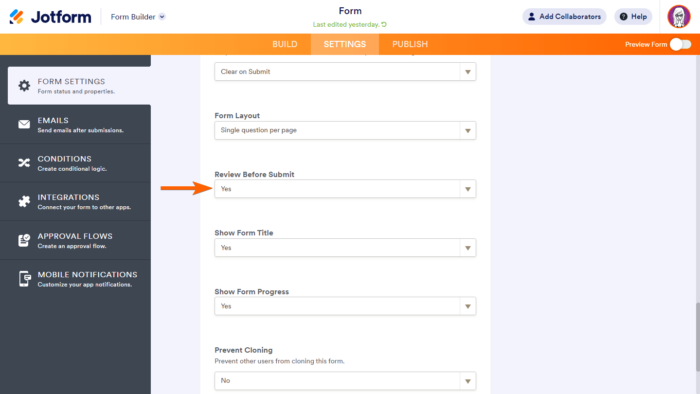 How to Enable the Review Before Submit Feature in Jotform Cards