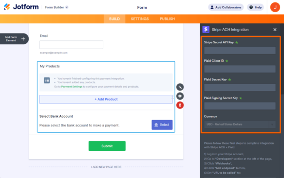 How to Integrate Stripe ACH With Jotform
