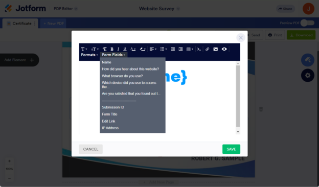 How to Use Custom Fields Within a Text Field of a PDF Template