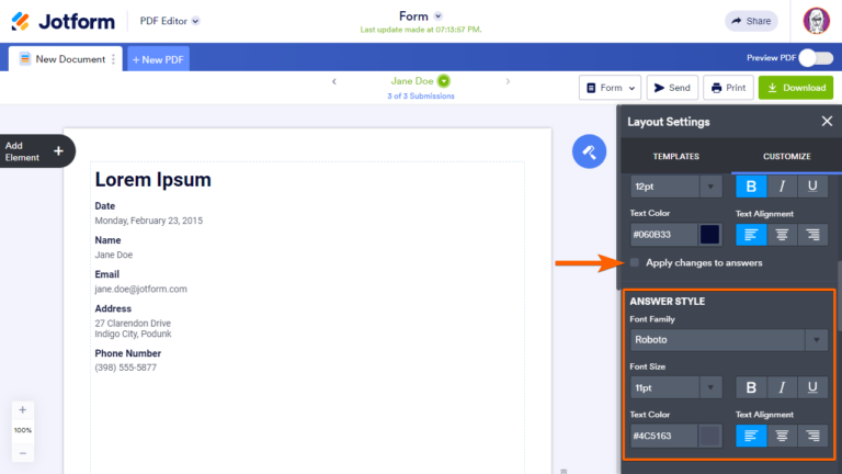 Applying Form Submission Data into a PDF Document
