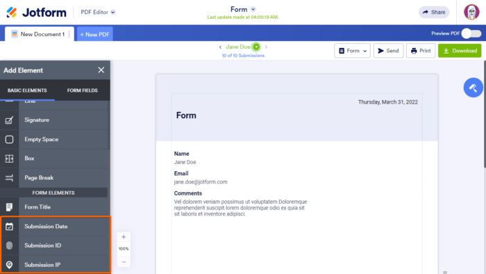 Applying Form Submission Data Into a PDF Document