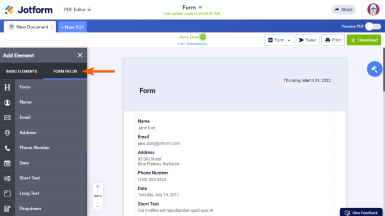Applying Form Submission Data Into a PDF Document