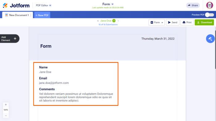 Applying Form Submission Data Into a PDF Document