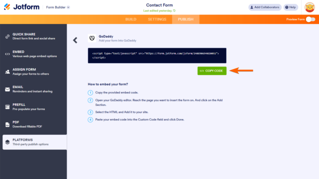 Adding a Form to GoDaddy