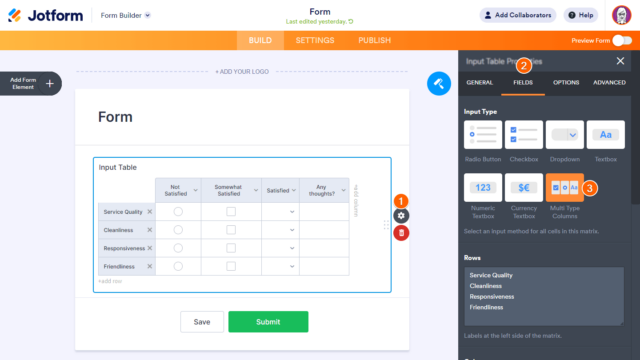 How to Set Different Input Types in Input Table