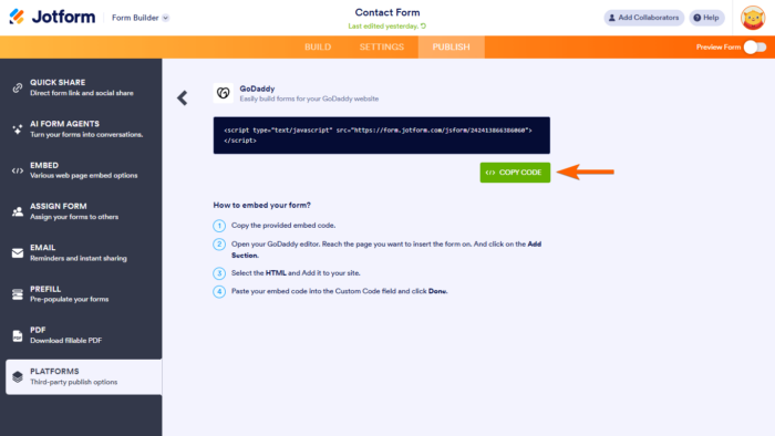 Adding a Form to GoDaddy