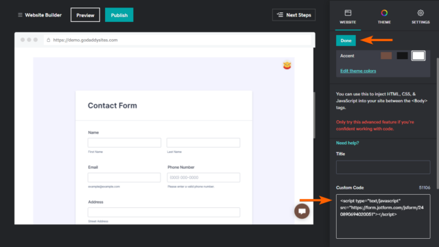 Adding a Form to GoDaddy