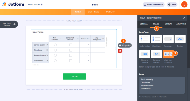 How to Set Different Input Types in an Input Table