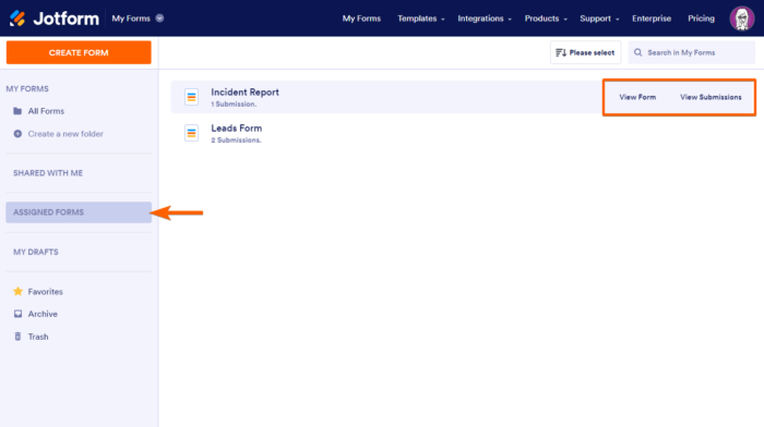 Accessing Forms Assigned to You